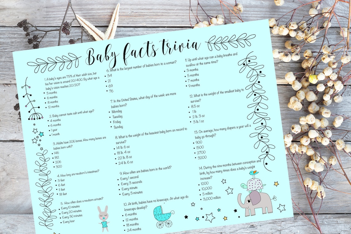 Baby Shower Game. Baby Facts Trivia. Printable. Instant Download. Baby ...