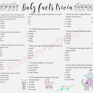 Baby Shower Game. Baby Facts Trivia. Printable. Instant Download. Baby ...
