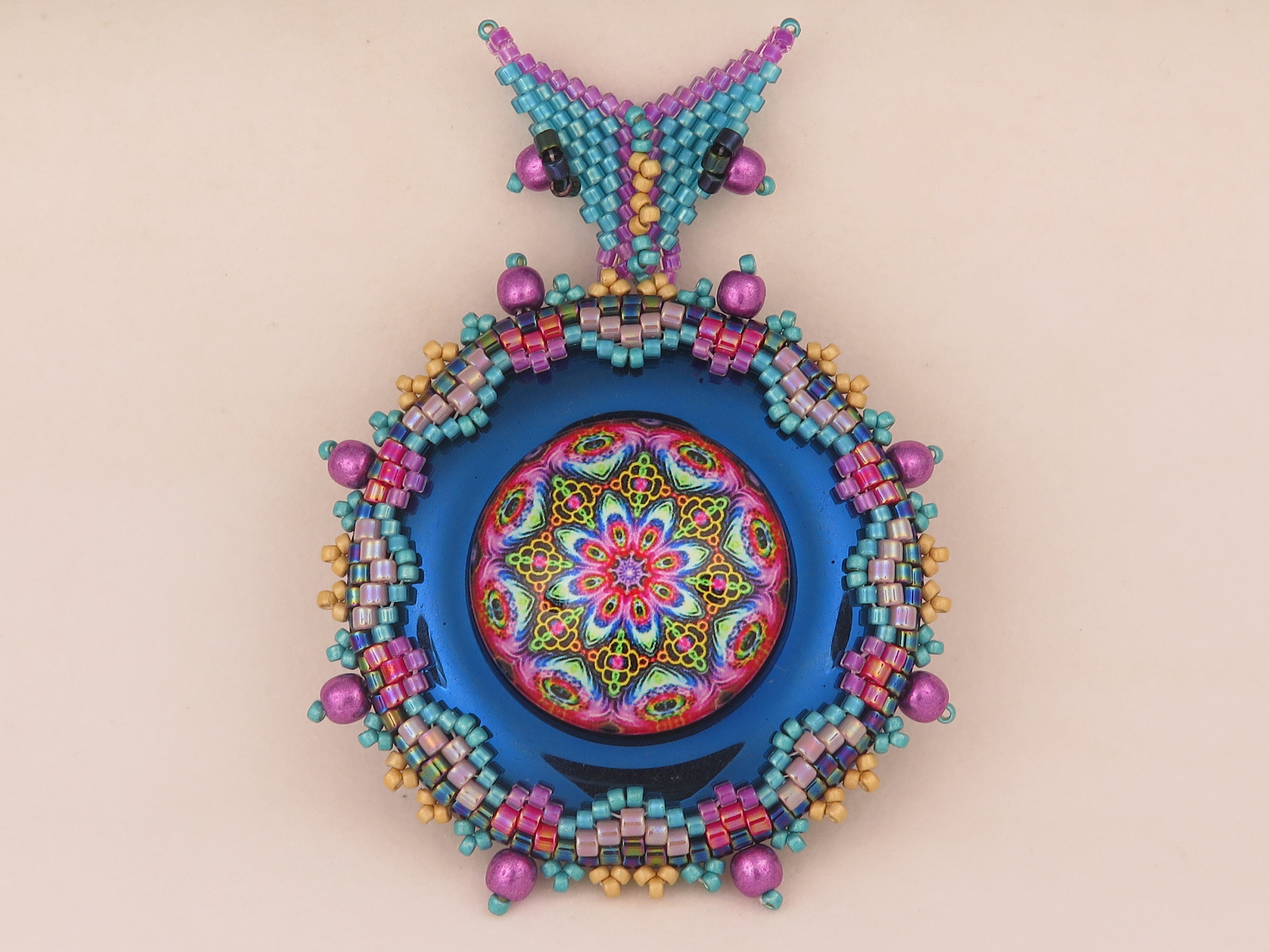 Mandala Pendant - Beading Tutorial - Cabochon Delica and Seed Beads ...