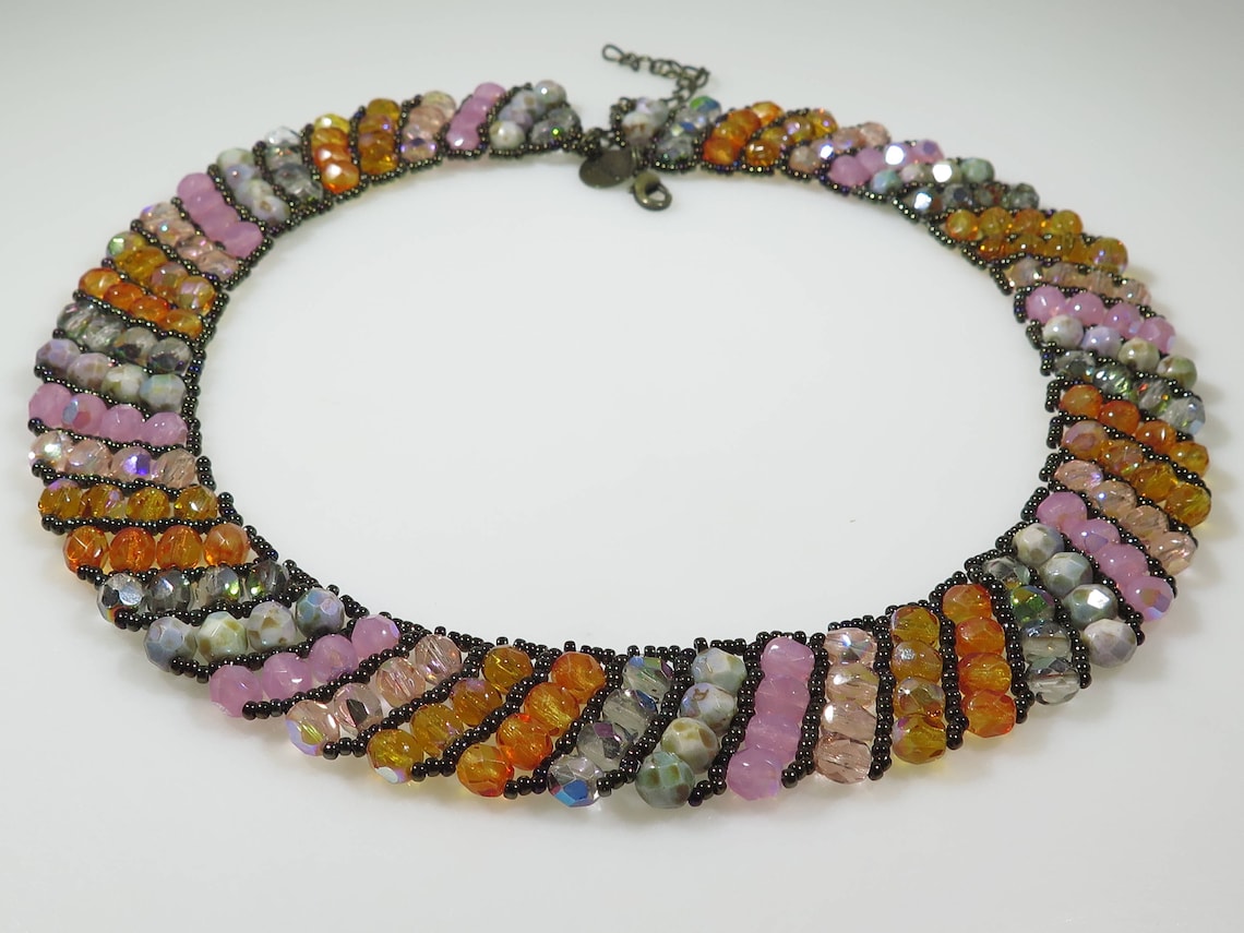 Swirl Necklace Beading Tutorial - Netting Swarovski Fire Polish Crystal ...