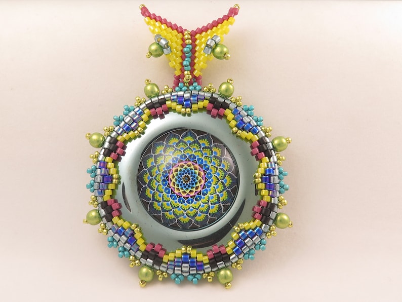 Mandala Pendant - Beading Tutorial - Cabochon Delica and Seed Beads ...