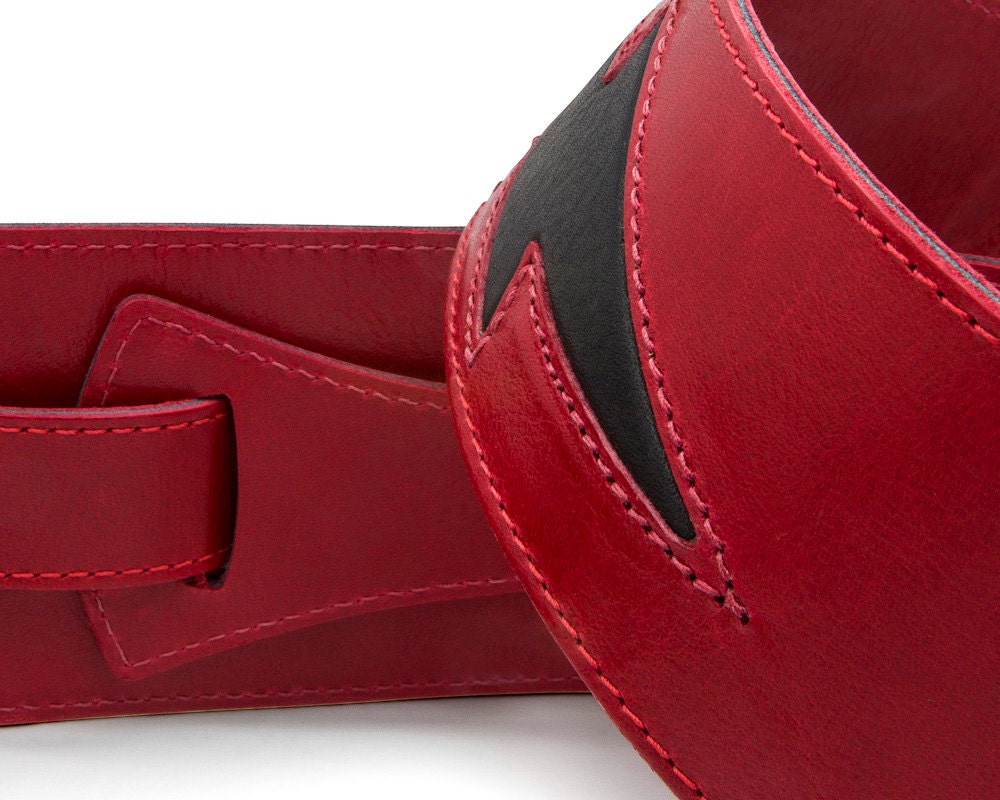 Red Guitar Strap, Leather Guitar Strap With Lightening Bolt - the ...