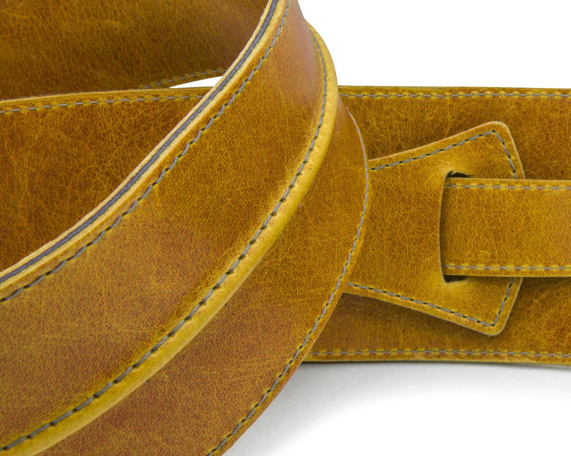 Yellow Leather Guitar Strap, Custom Guitar Strap, Mustard Yellow Strap ...