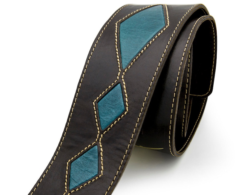 Custom Guitar Strap, Brown and Turquoise Leather Guitar Strap - the ...