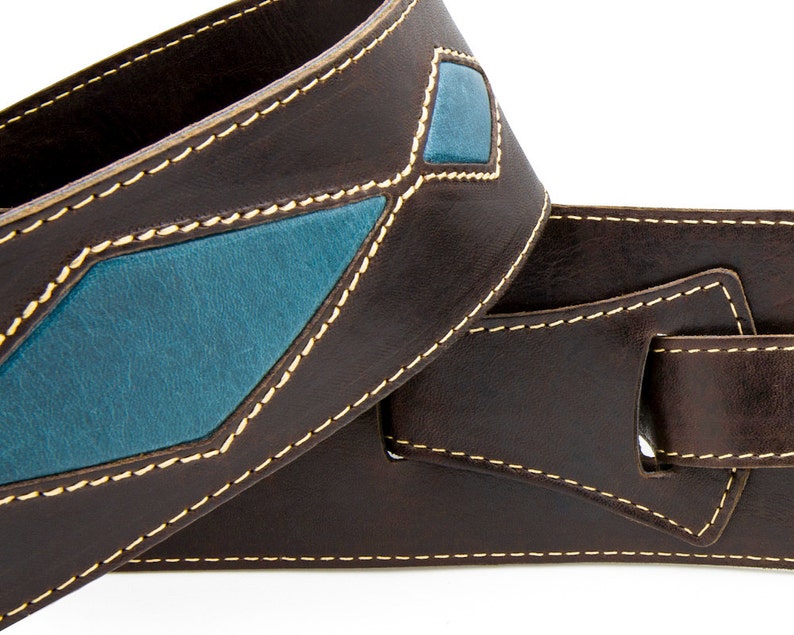 Custom Guitar Strap, Brown and Turquoise Leather Guitar Strap - the ...