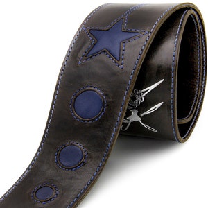 Handcrafted Leather Guitar Strap, Space Themed Strap, Brown and Blue ...