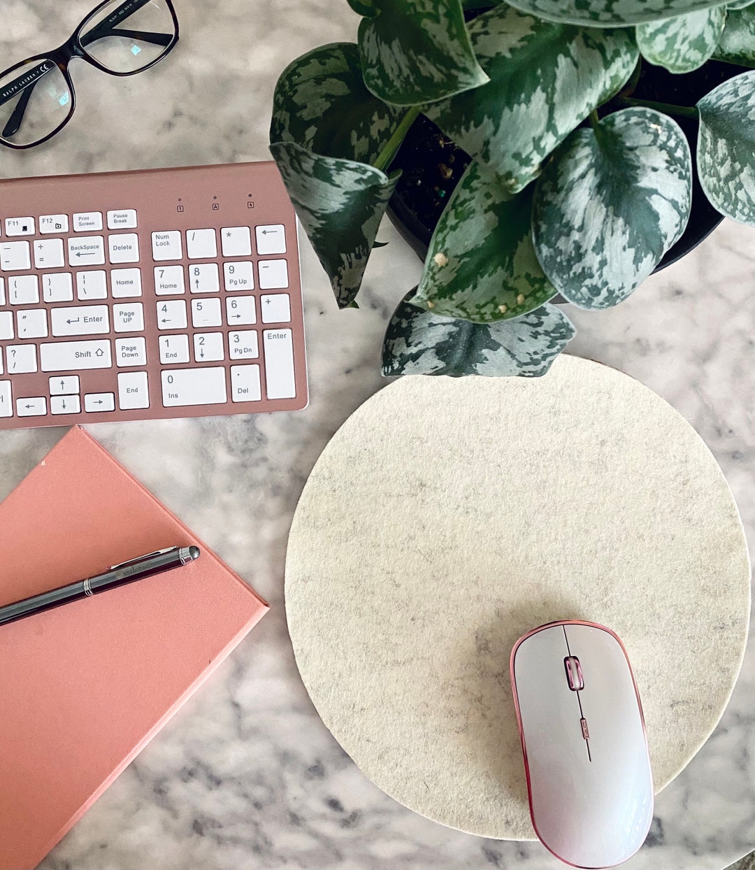 Wool Felt Mouse Pad - 10” Grey Mousepad, Round Mouse Pad, Office Decor ...