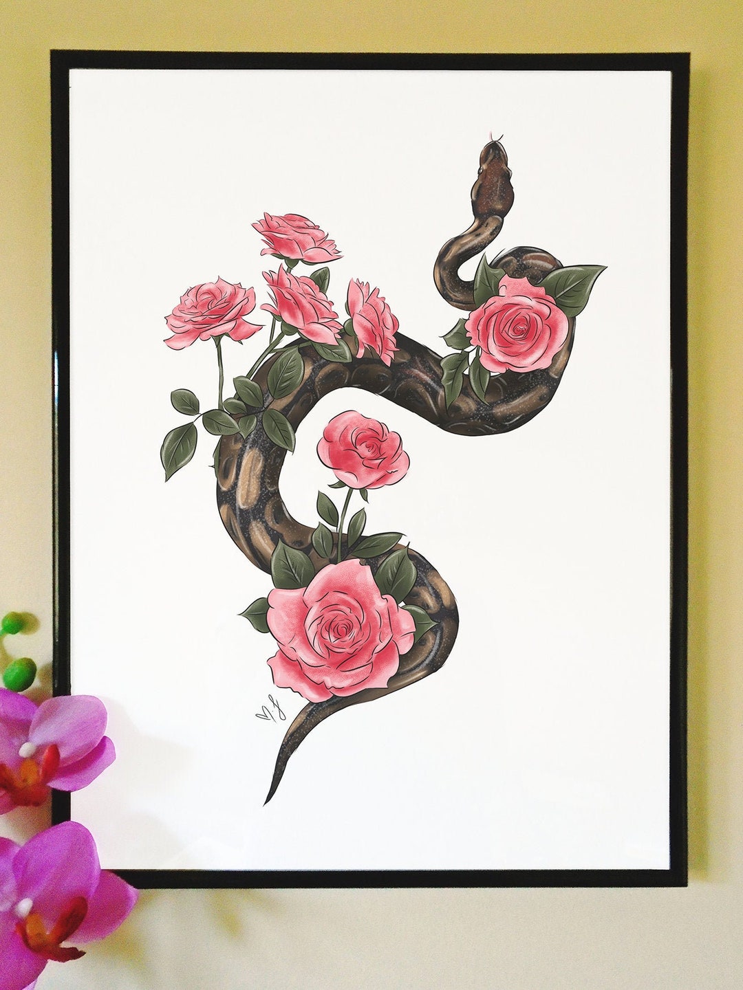 Snake and Roses Art Print - Etsy