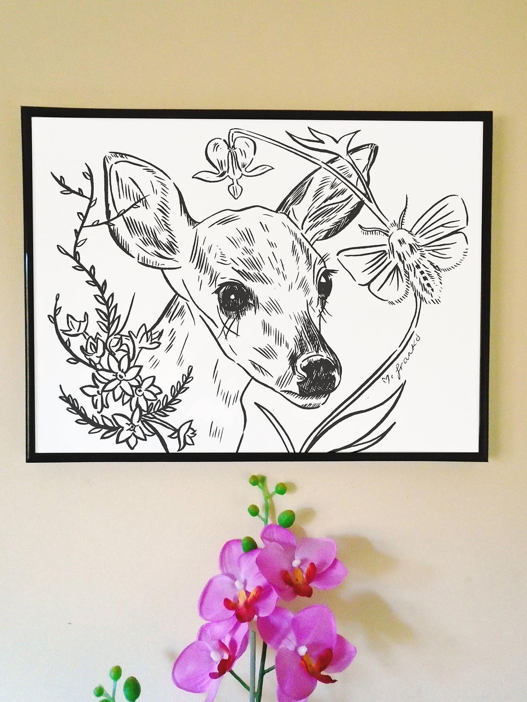 Deer and Lady's Mantle/ Moth and Bleeding Heart Art Print - Etsy