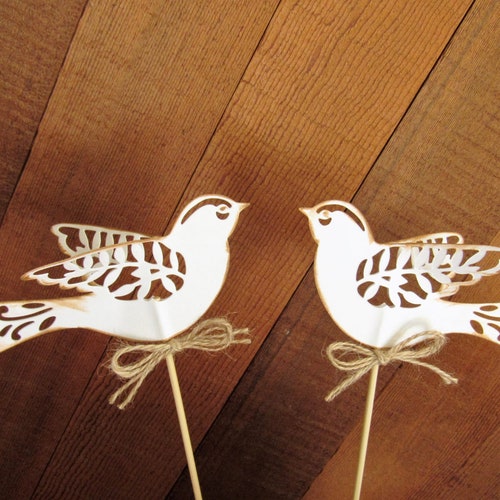 Two Wedding Cake Topper Lace Birds in Rustic Aged White - Etsy