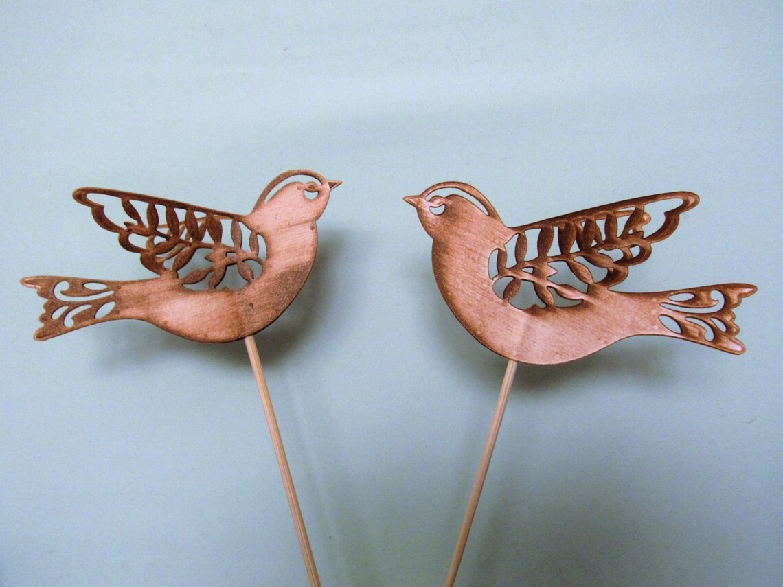 Set of Two Cardstock Lace Birds in Wood Grain Finish - Wedding Cake ...