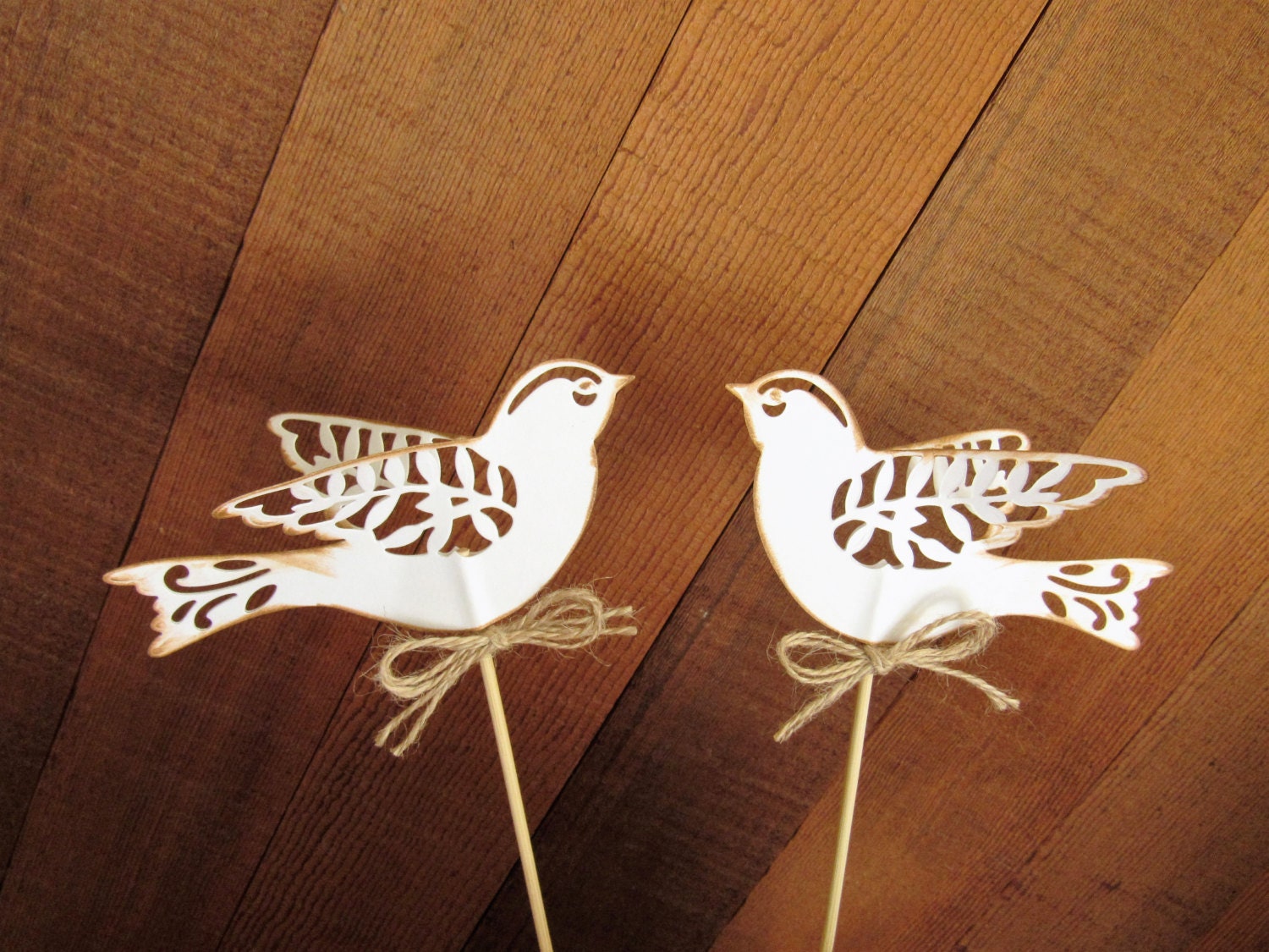 Two Wedding Cake Topper Lace Birds in Rustic Aged White - Etsy