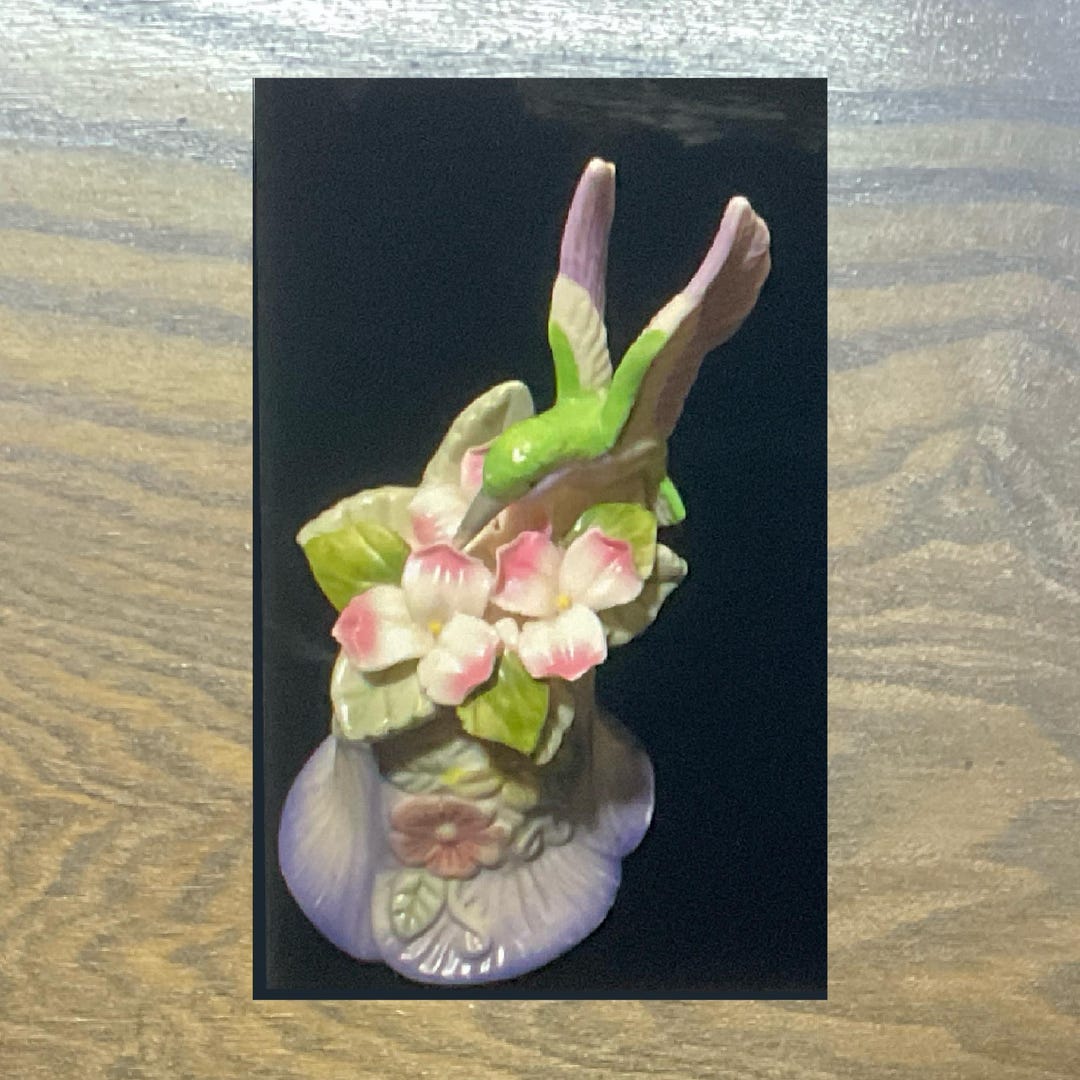 Hummingbird Flower Dinner Bell Pink White Blue Green Porcelain Ceramic ...