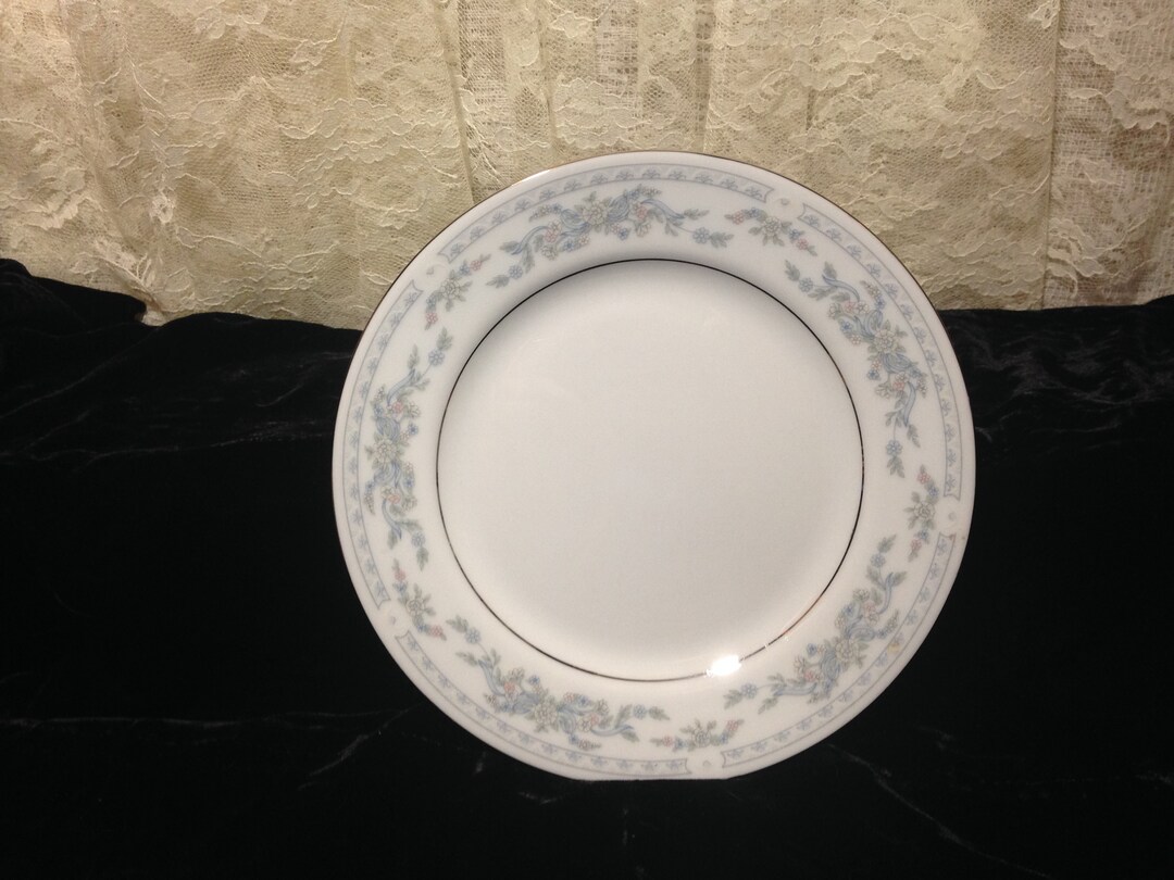 Somerset by Excel China Bread Plate Gray Band Pink Yellow Blue Roses ...