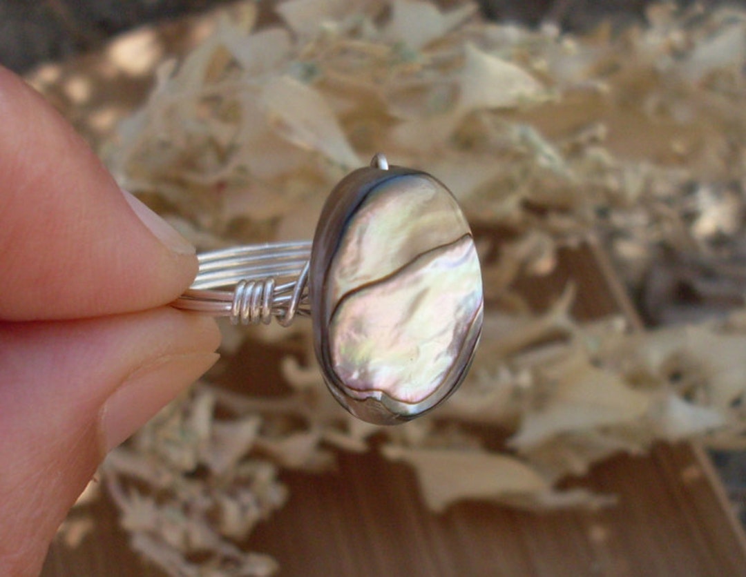 Abalone Shell Beige Nacre Gemstone Ring,your Size Made-to-order, Silver ...