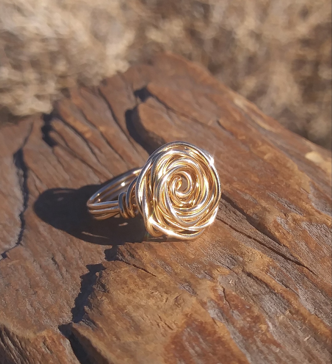 Gold Ring, Rose Shaped Gold Ring, Gorgeous Rose Flower Wire Wrapped ...