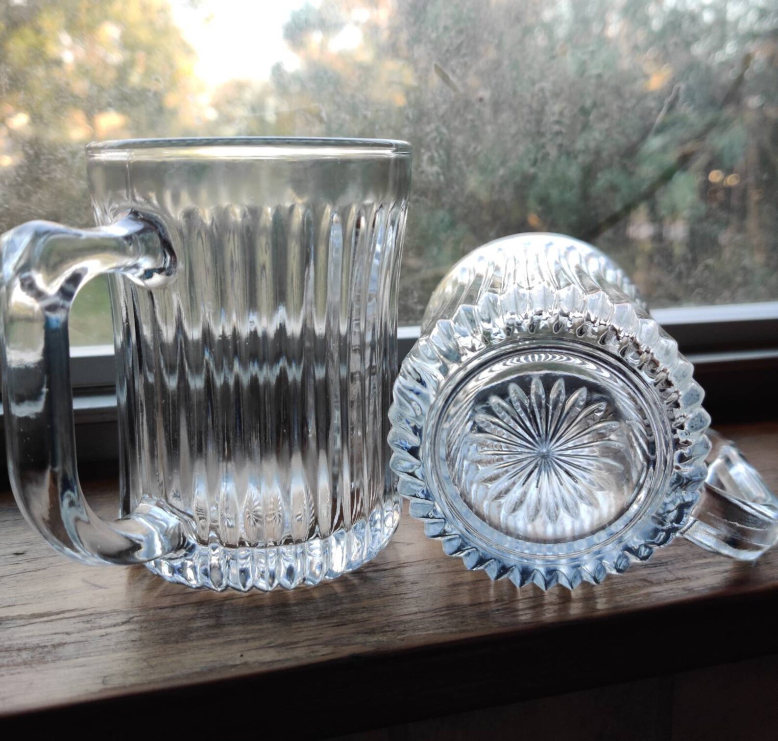 Vintage Style Clear Glass Mugs Set Of 2 Etsy