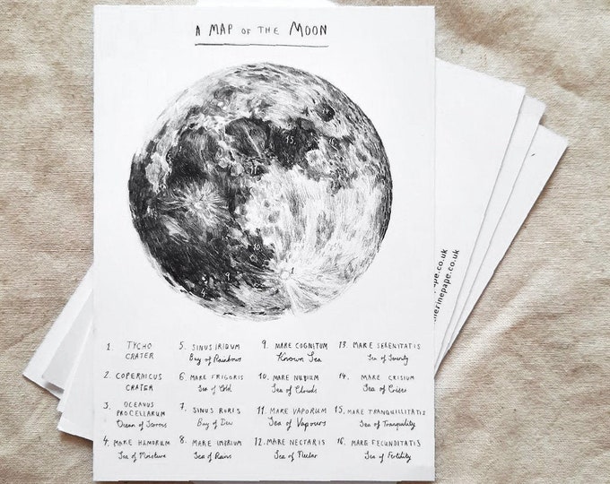 Pack of 5 Moon Postcards Map of the Moon - Etsy UK
