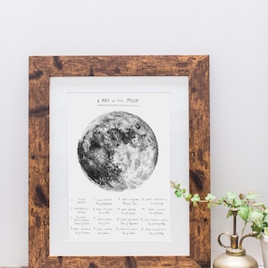 Map of the Moon Print A4 Size - Art Print, Moon Art, Moon Illustration ...
