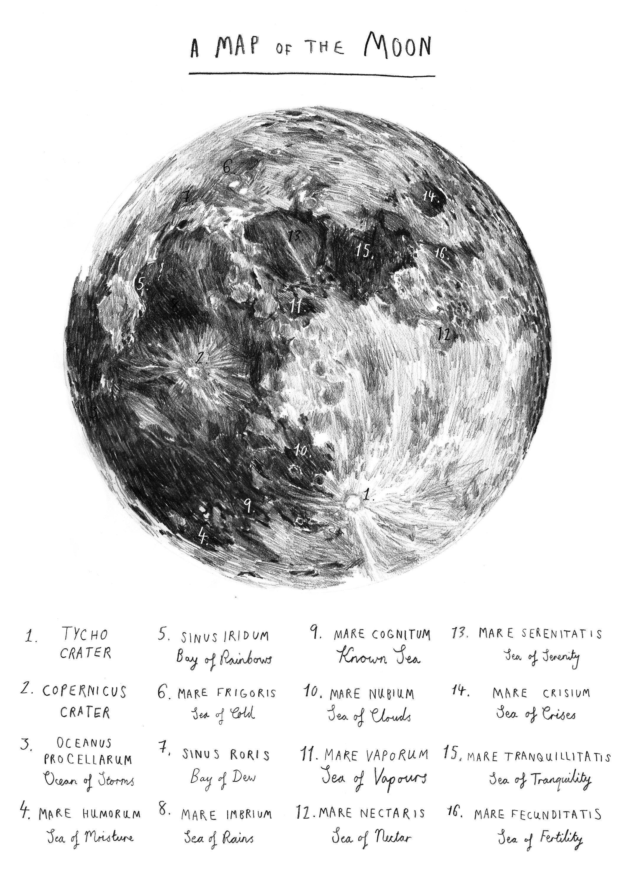 Map of the Moon Print A4 Size Art Print Moon Art Moon - Etsy