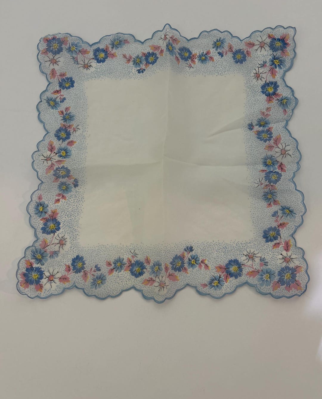 Vintage Sheer Handkerchief With Scalloped Edges Featuring Flowers - Etsy