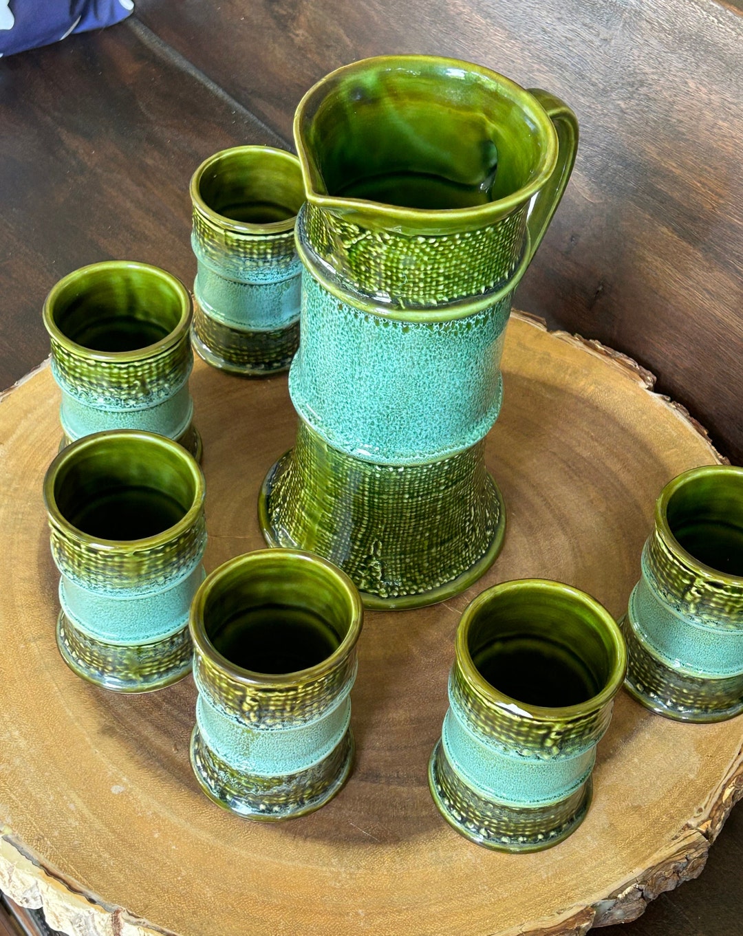 Turquoise & Green Ceramic Pitcher and Juice Glasses Ardco Fine Quality ...