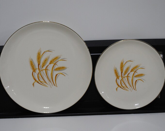 2 Golden Wheat Pattern Dishes 22k Gold Trim Dinner Plate and Salad ...