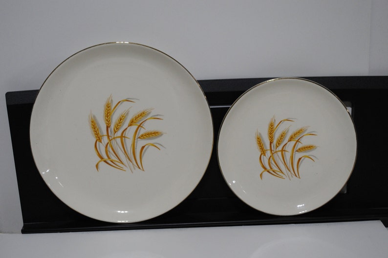 2 Golden Wheat Pattern Dishes 22k Gold Trim Dinner Plate and Salad ...