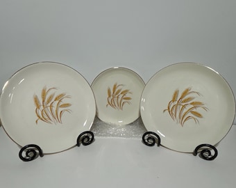 2 Golden Wheat Pattern Dishes 22k Gold Trim Dinner Plate and Salad ...