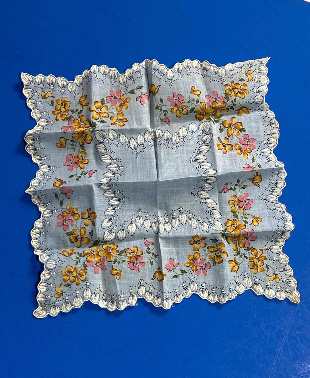 Vintage Floral Handkerchief From the 1950's, Retro Handkerchief ...