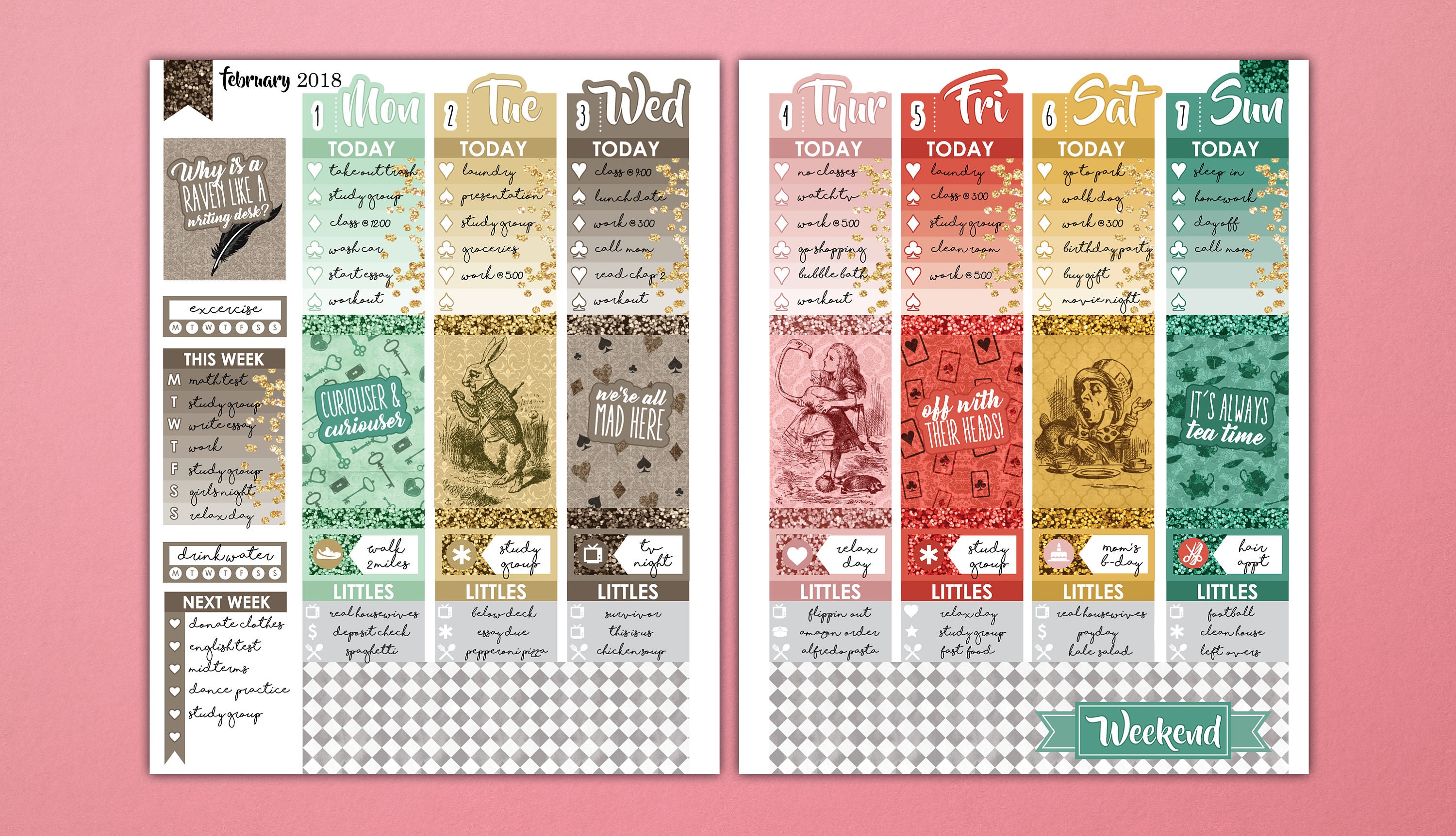 Alice in Wonderland Weekly Kit Erin Condren Planner Stickers - Etsy