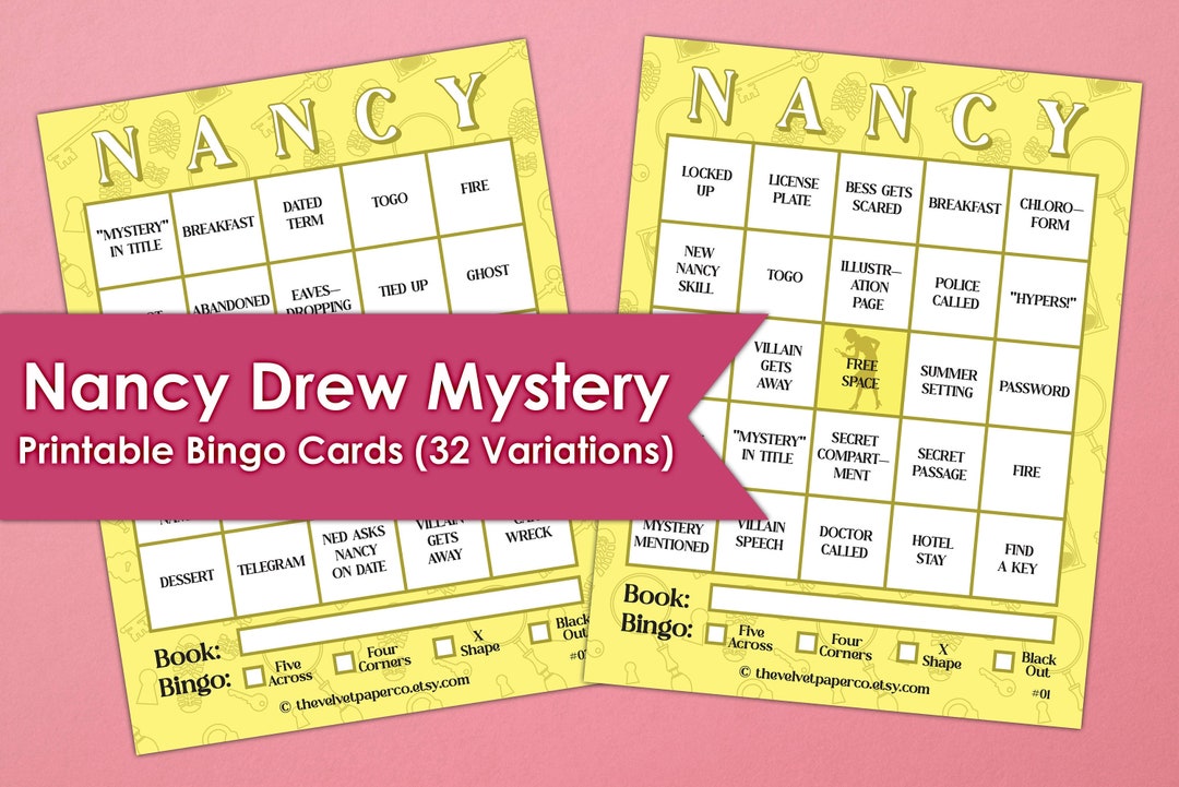 PRINTABLE PDF Nancy Drew Mystery Stories Bingo Cards | Set of 32 Unique ...