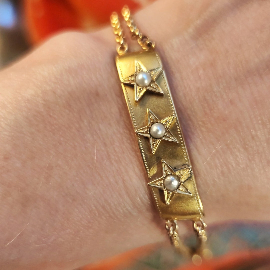 Victorian Three Star Gold and Pearl Bracelet - Etsy