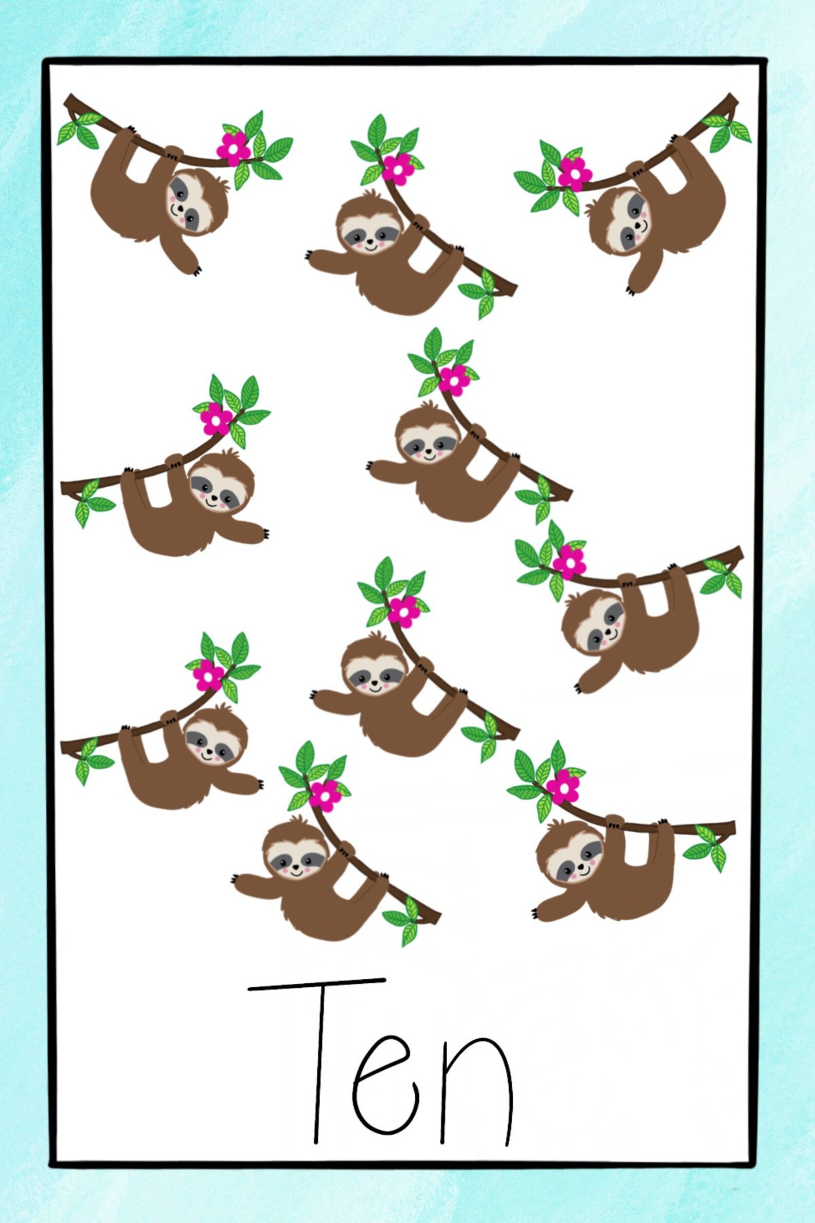 Sloth Number Flash Cards - Etsy