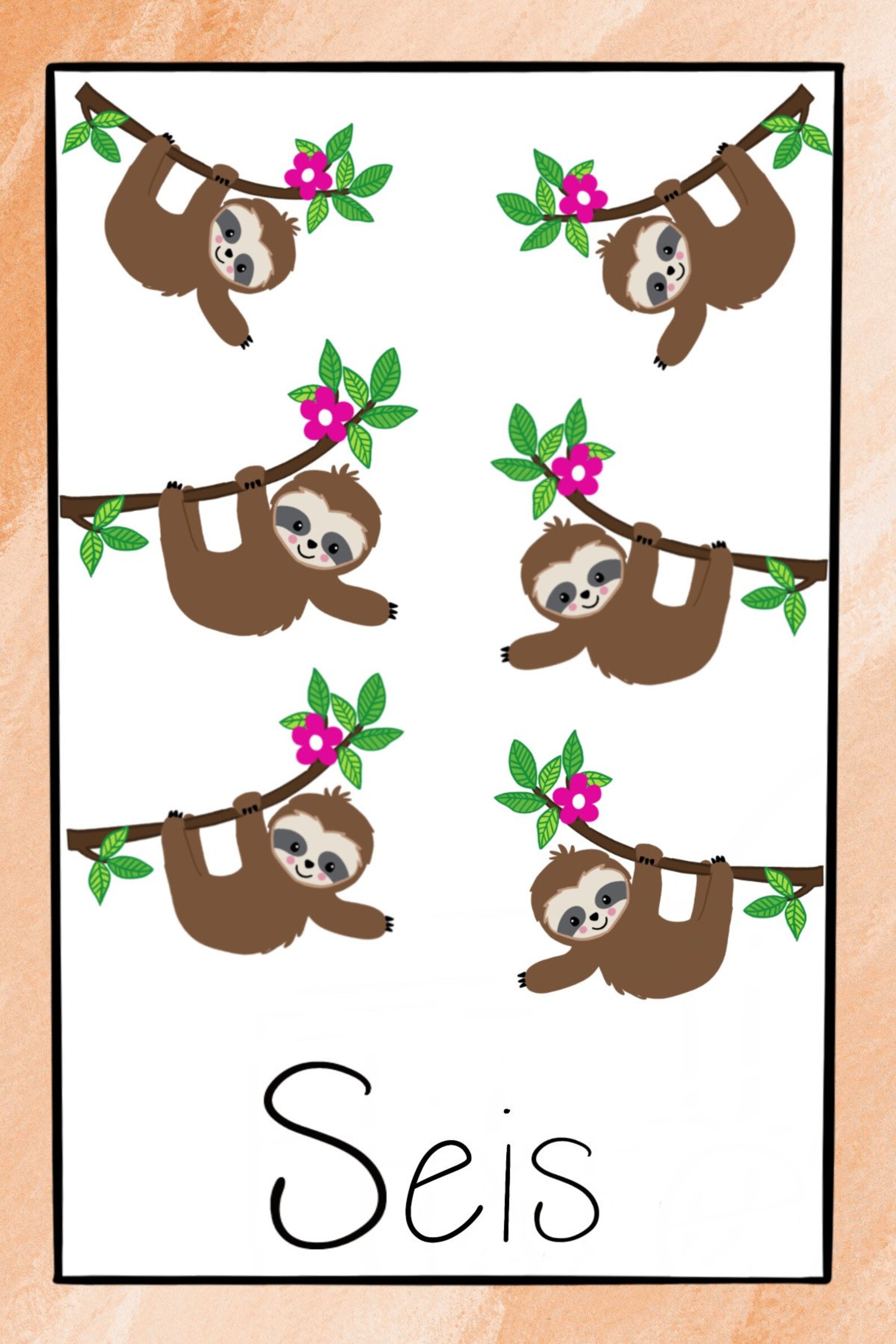 Sloth Number Flashcards in Spanish Sloth Número Flashcards En - Etsy