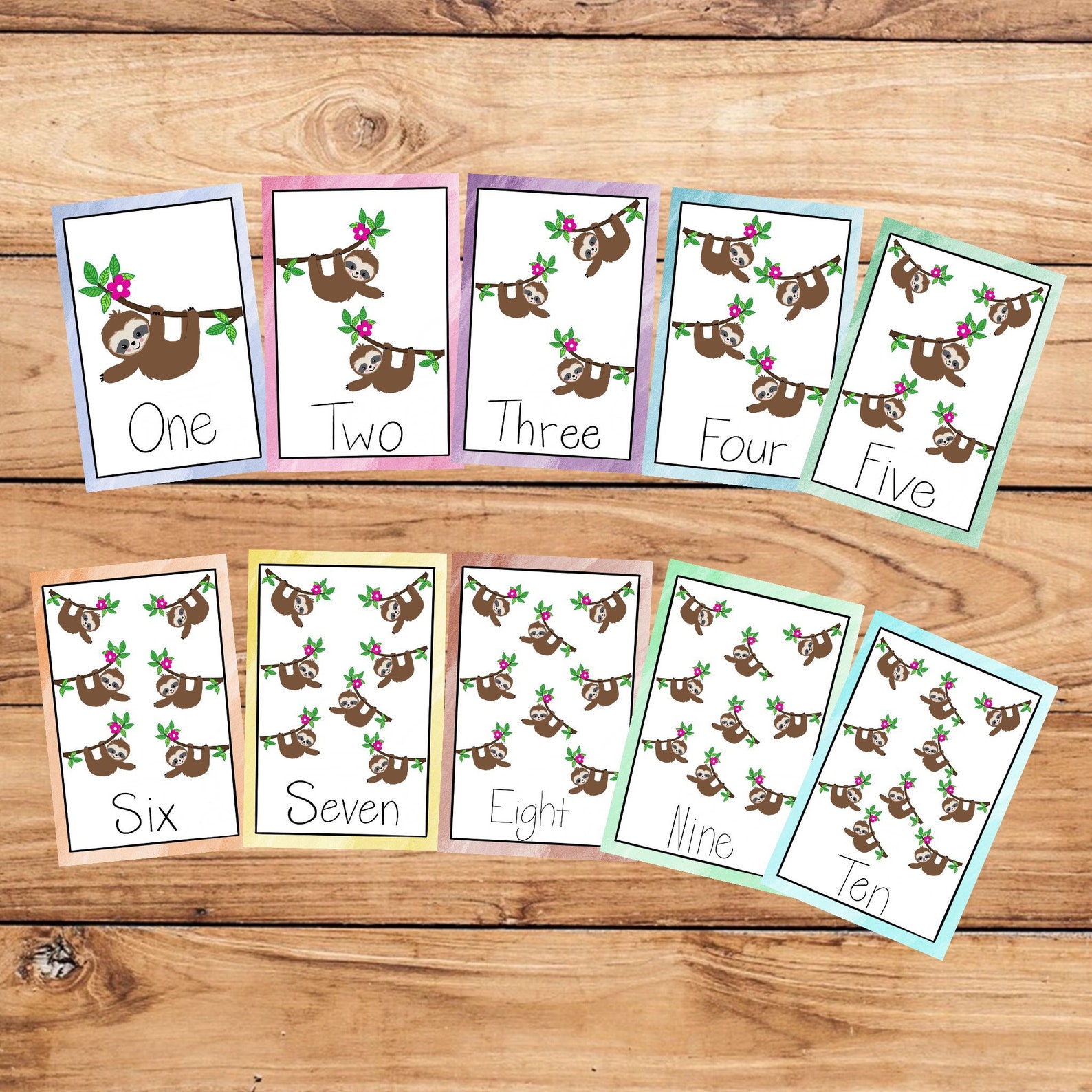 Sloth Number Flash Cards - Etsy