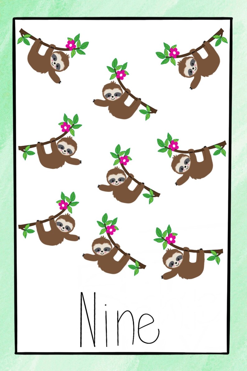 Sloth Number Flash Cards - Etsy
