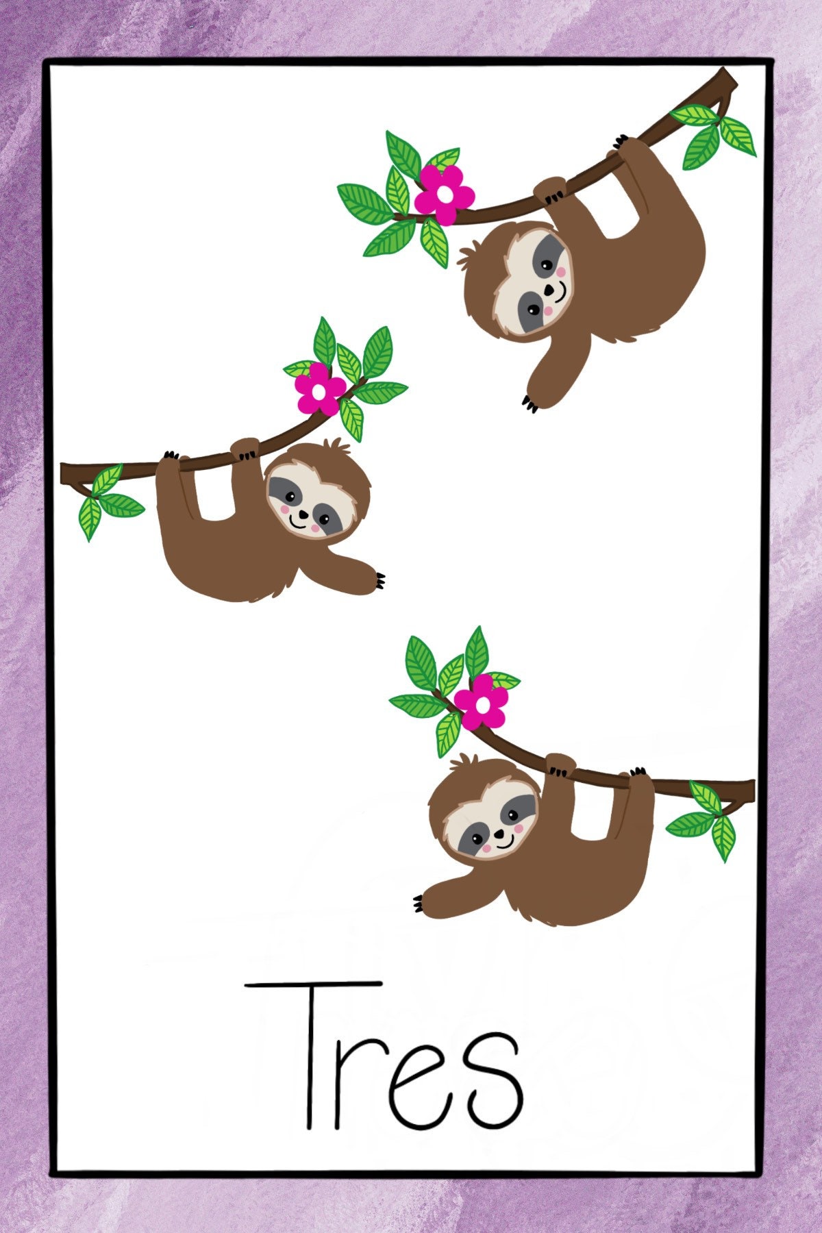 Sloth Number Flashcards in Spanish Sloth Número Flashcards En - Etsy