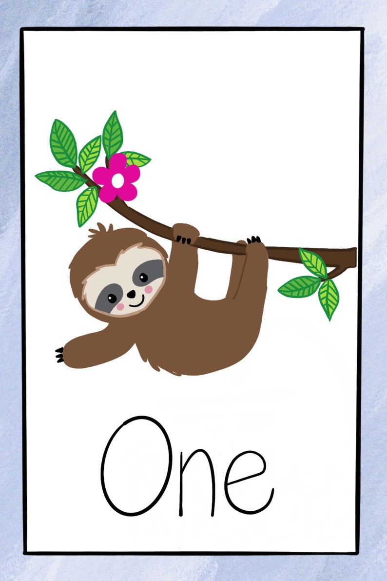Sloth Number Flash Cards - Etsy