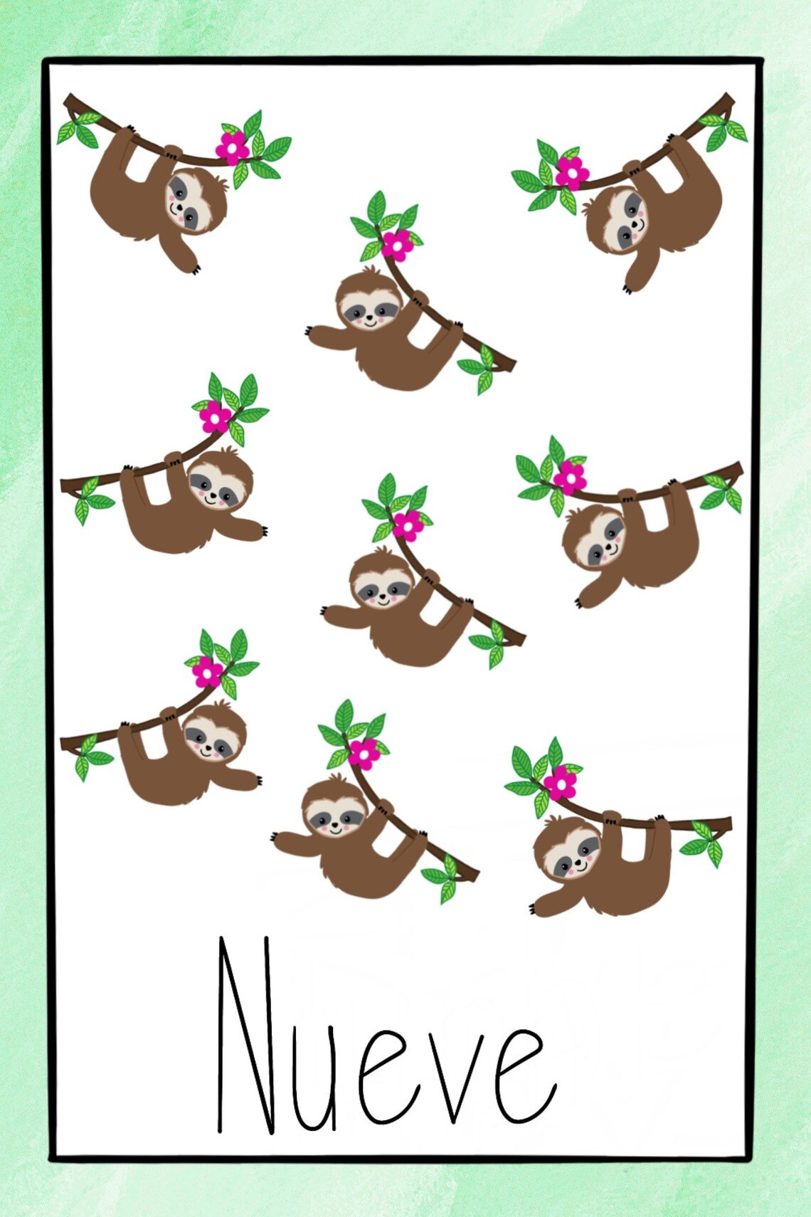 Sloth Number Flashcards in Spanish Sloth Número Flashcards En - Etsy