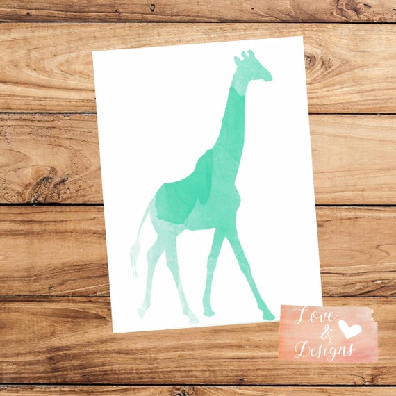 Mint Green Watercolor Giraffe Digital Printable | Etsy