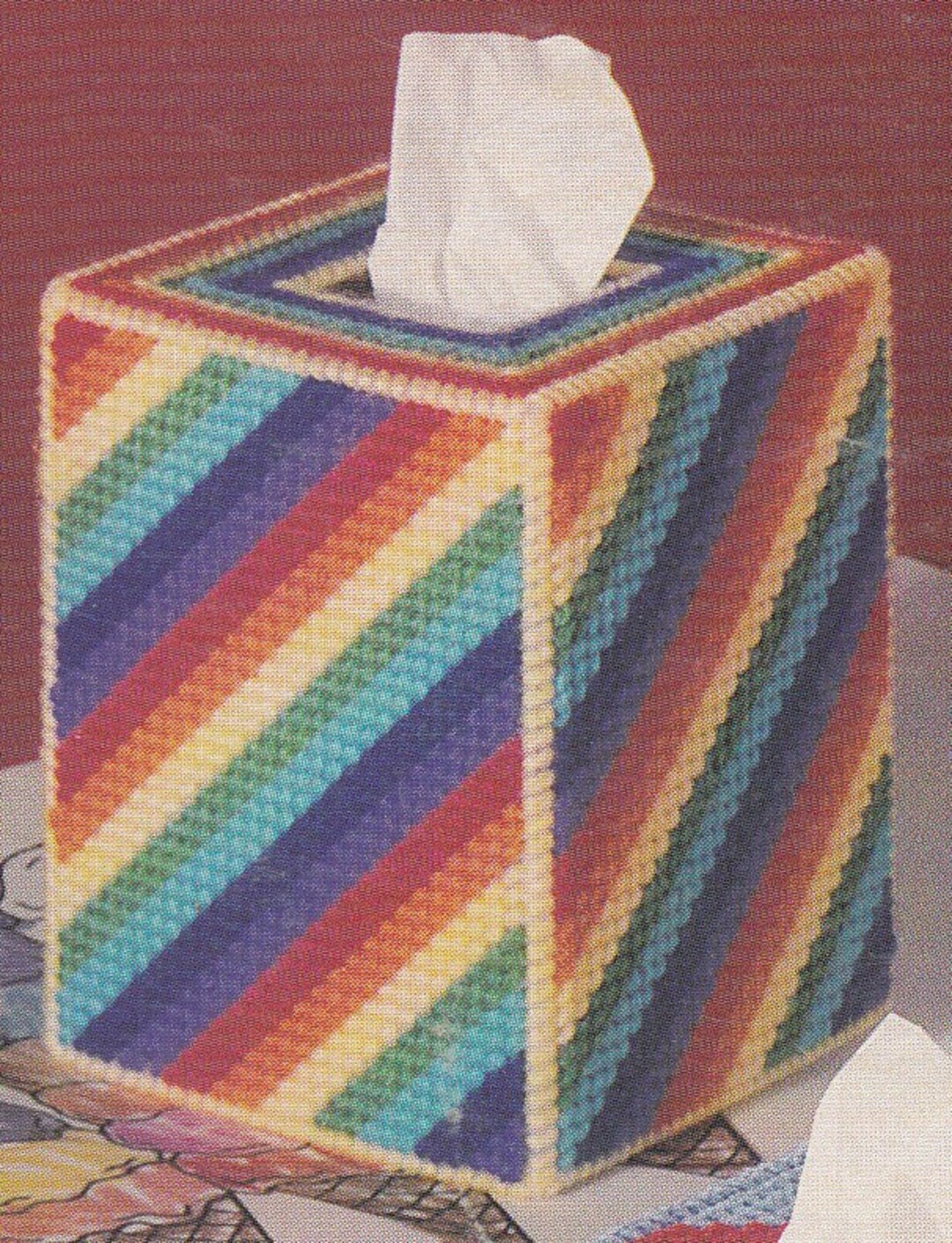 Vintage PDF Plastic Canvas Pattern - Spectrum Tissue Box Cover - Etsy