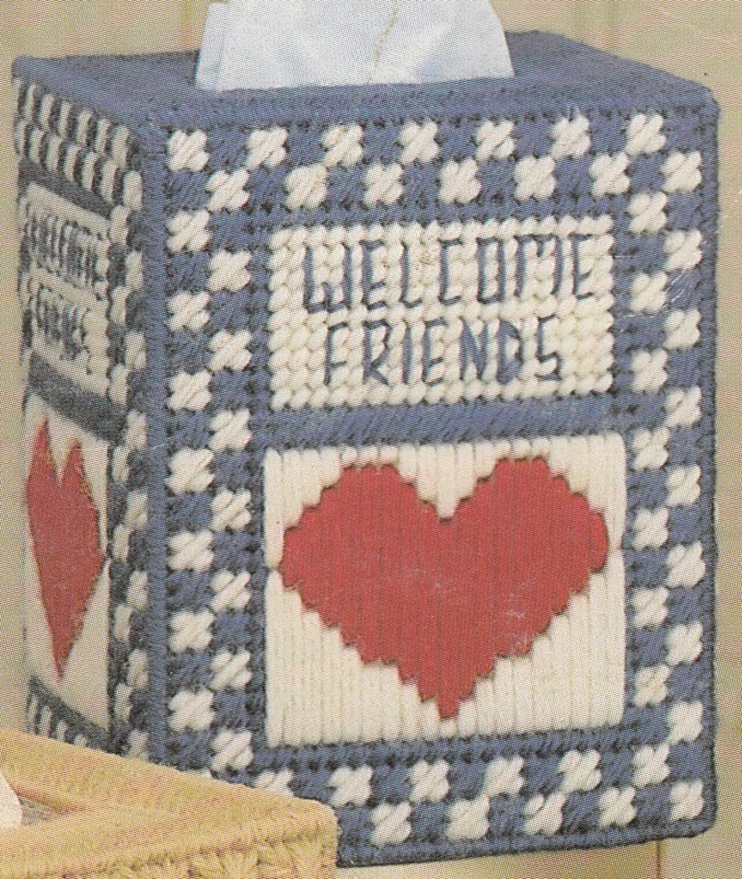 Vintage PDF Plastic Canvas Pattern - Welcome Friends Tissue Box Cover ...