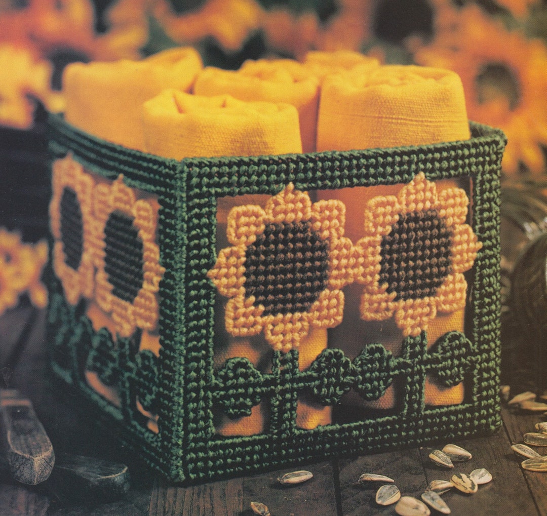 Plastic Canvas Vintage PDF Pattern - Sunflower Basket - Etsy