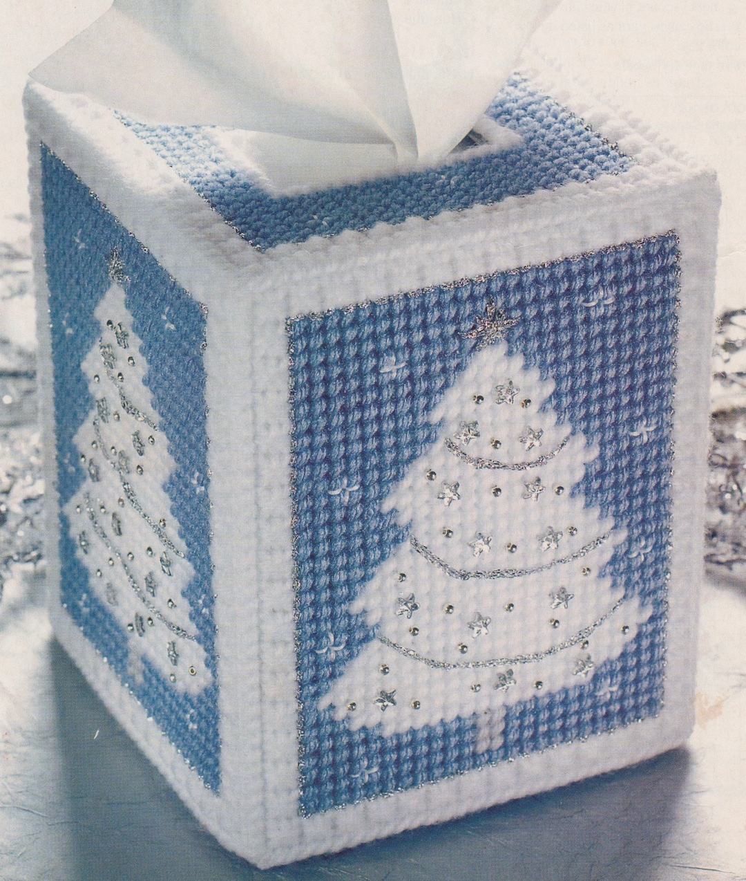 Vintage PDF Plastic Canvas Pattern - White Christmas Tissue Topper - Etsy