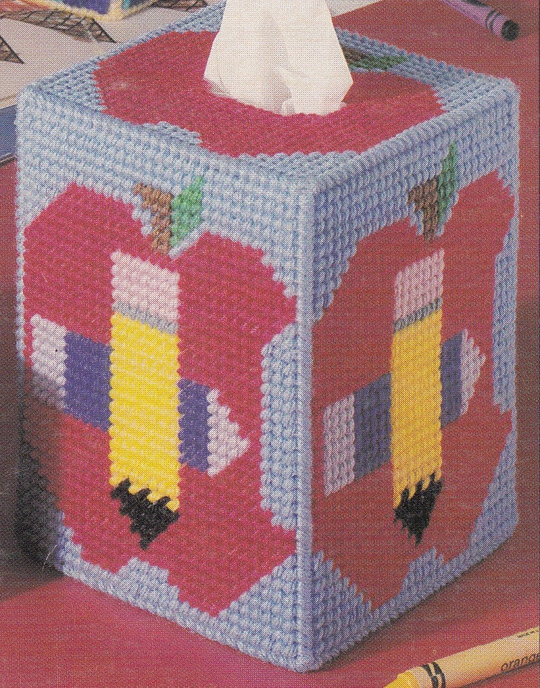 Vintage PDF Plastic Canvas Pattern - School Days Tissue Box Cover - Etsy