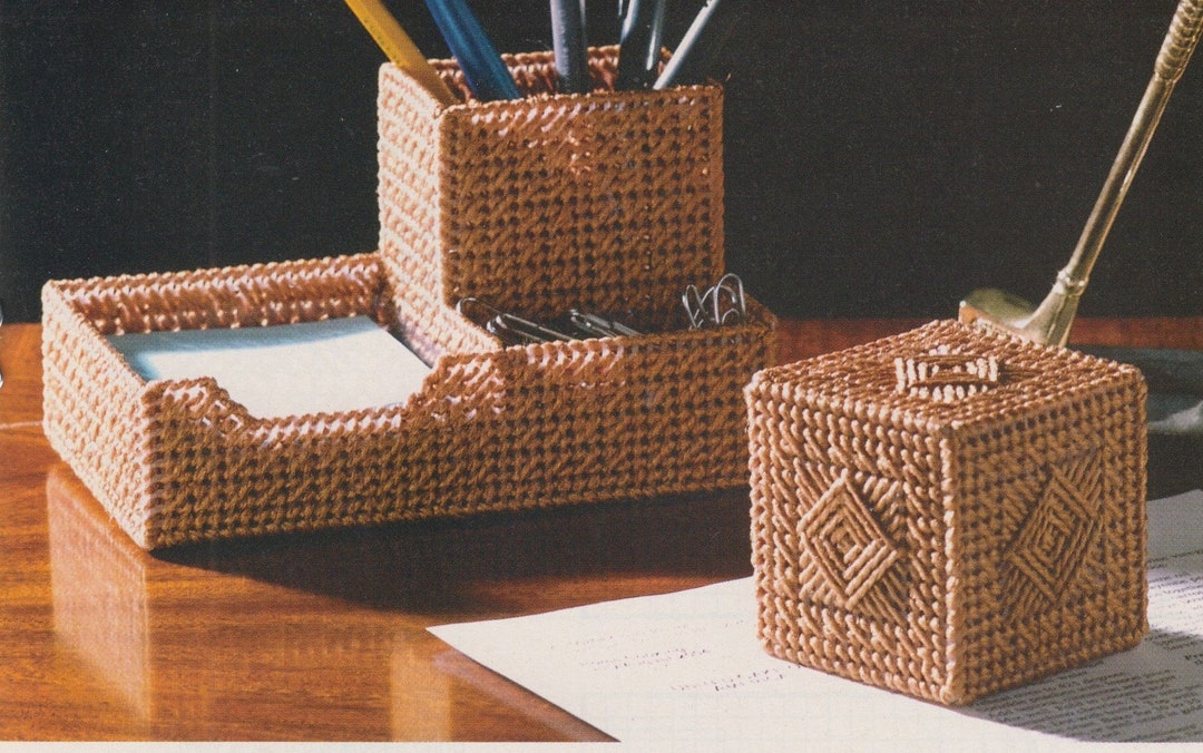 Vintage PDF Plastic Canvas Pattern - Desk Organizer Set - Etsy