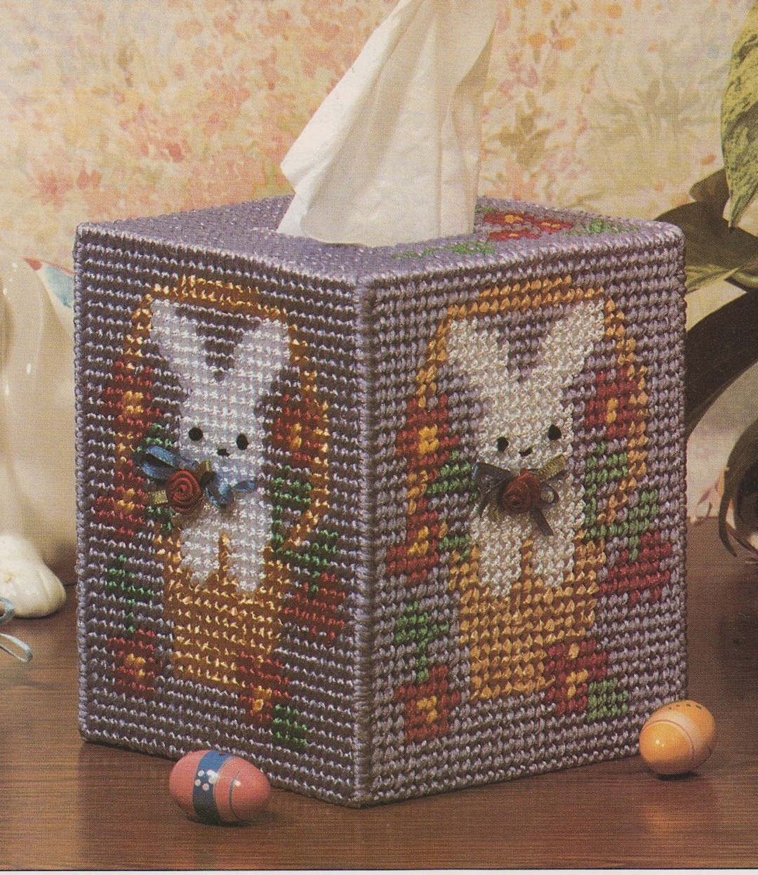 PDF Vintage Plastic Canvas Pattern Bunny-in-a-basket Tissue Box Cover ...