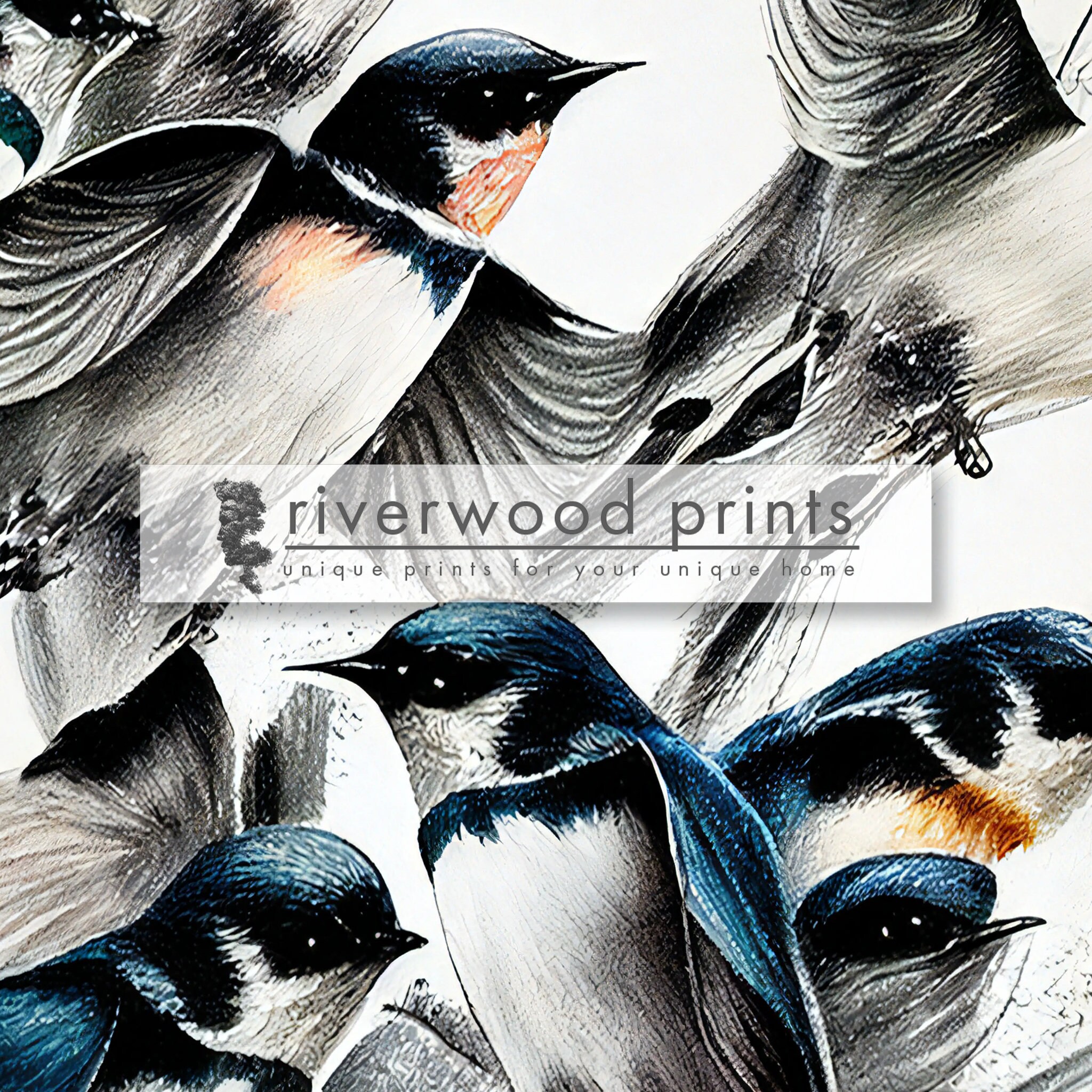 Printable Swallows Flock Painting Original Artwork Digital Download Art ...