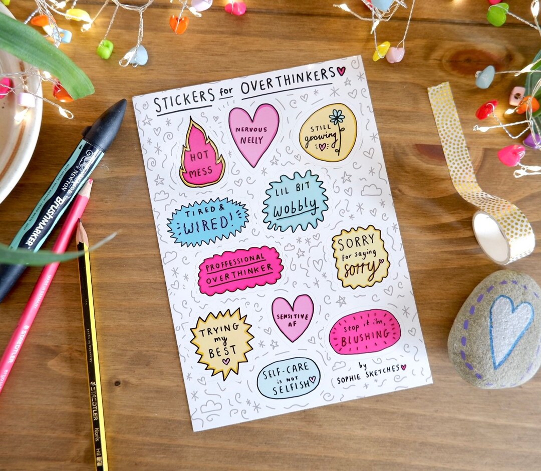 Stickers for Over Thinkers - Cute Sticker Sheet - Etsy UK